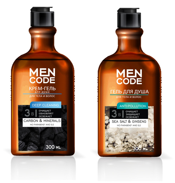 Крем-гель для душа мужской DEEP CLEANING 300 мл + Гель для душа мужской ANTI-POLLUTION 300 мл ...