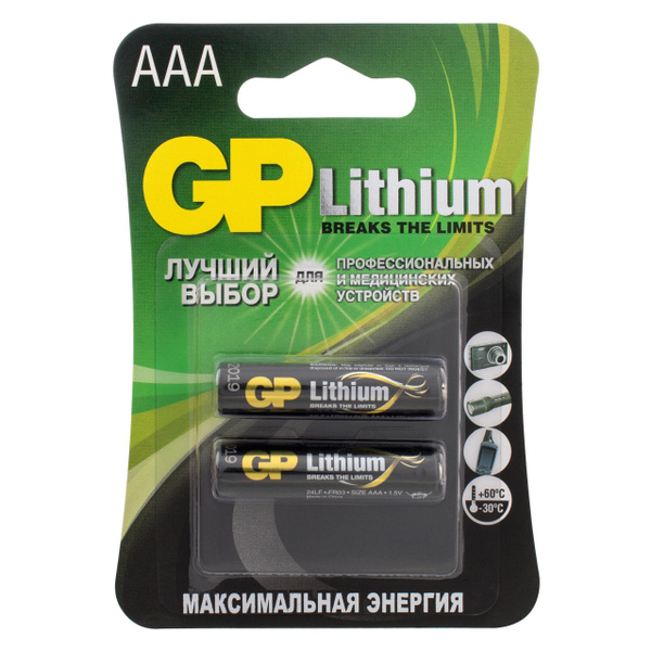 Батарейки ААА мизинчиковые литиевые GP Lithium FR-03, набор 2 шт ...