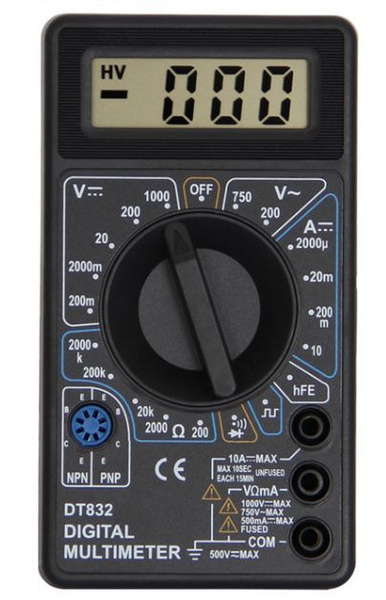 Мультиметр цифровой DT832 с функцией прозвонки цепи, с батарейкой ...