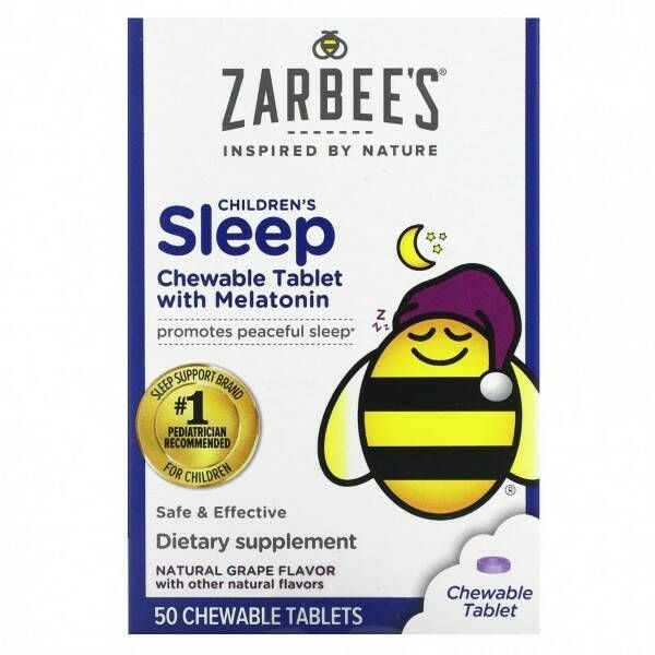 Мелатонин для детей Zarbee's, вкус винограда, от 3 лет, 50 жевательных ...