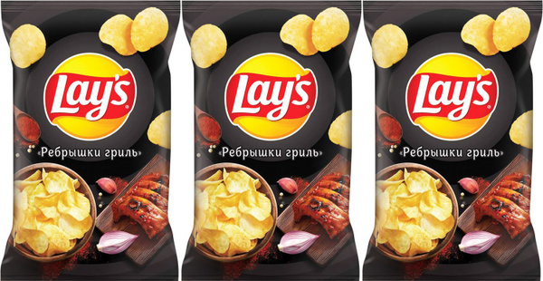 Чипсы картофельные Lay's ребрышки гриль, комплект: 3 упаковки по 140 г ...