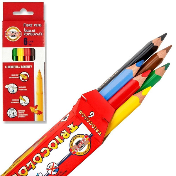 Цветные карандаши KOH-I-NOOR TRIOCOLOR jumbo 6 цв и фломастеры ZOO 6 цв ...
