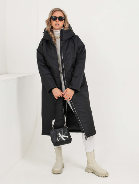 Пальто Xaska, Зима, размер 50, цвет черный, Полиэстер - купить по ...