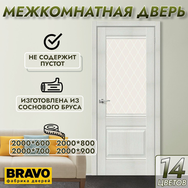 Дверь межкомнатная Браво Межкомнатная дверь с прочным стеклом Bianco ...