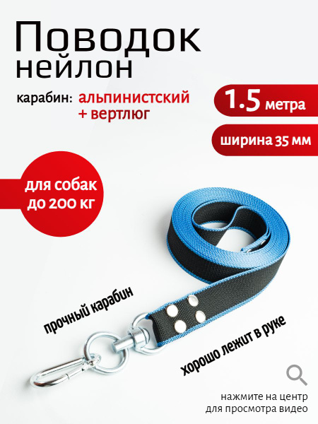Поводок для собак крупных пород с вертлюгом и альпинистским карабином ...