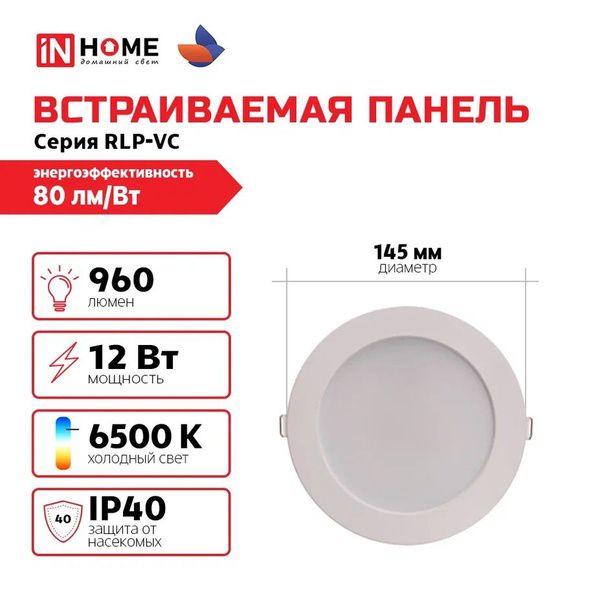 IN HOME Светильник потолочный RLP-VC круглый, 12 Вт, 6500 К ...
