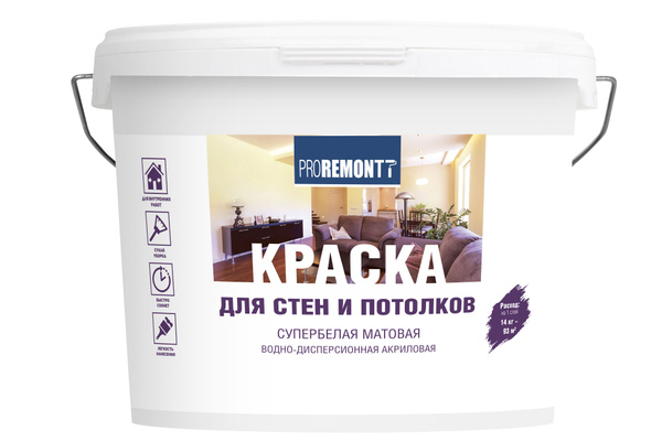 Краска Proremontt для стен и потолков Гладкая, Акриловая, Матовое ...