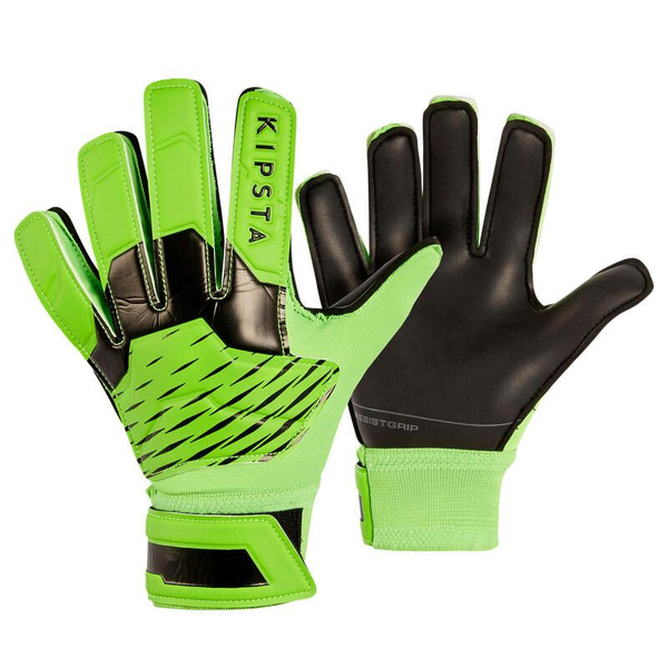 DECATHLON KIPSTA Детские вратарские перчатки черный/зеленый F100 RESIST ...