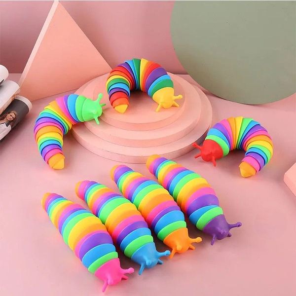 Игрушка антистресс, разноцветная гусеница, Finger Slug, слизень ...