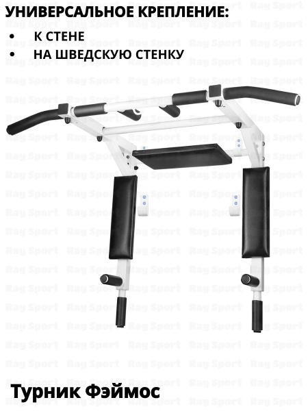 Турник RaySport, максимальный вес 200 кг, Возможность тренировки рук, Крепление под боксерскую ...