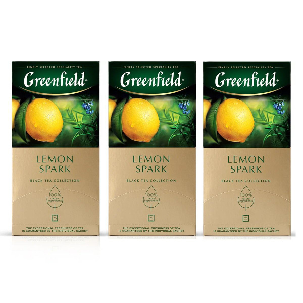 Чай черный Greenfield Lemon Spark в пакетиках (1,5 г х 25 шт), 3 упак ...