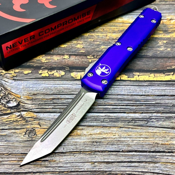 Складной нож MicroTech MCT12310PU Ultratech, M390 Tanto StoneWashed Blade, Purple Aluminium ...