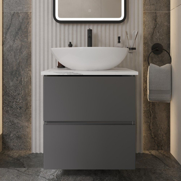 Тумба с раковиной STWORKI Колдинг 60 подвесная, 59 см, накладная, черная, с ящиками, в ...