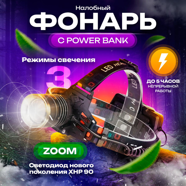 Фонарь налобный аккумуляторный, SimpleShop, светодиодный с зум линзой, 3 режимами работы купить ...