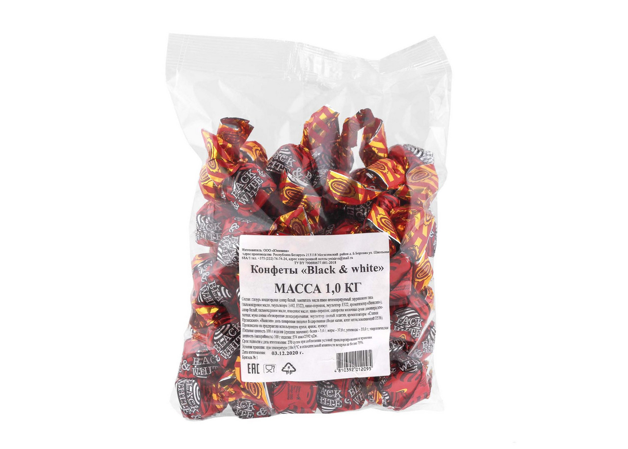 Характеристики Конфеты BON BON Black&White, 1кг, 2 штуки, подробное ...