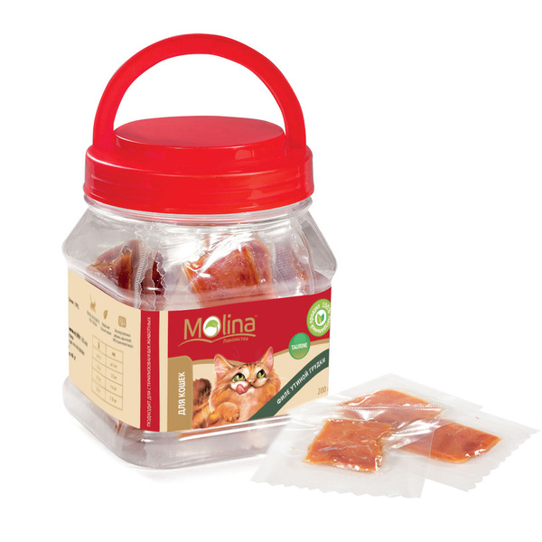 Лакомство для кошек Molina Филе утиной грудки на пару, 200 гр(40шт ...