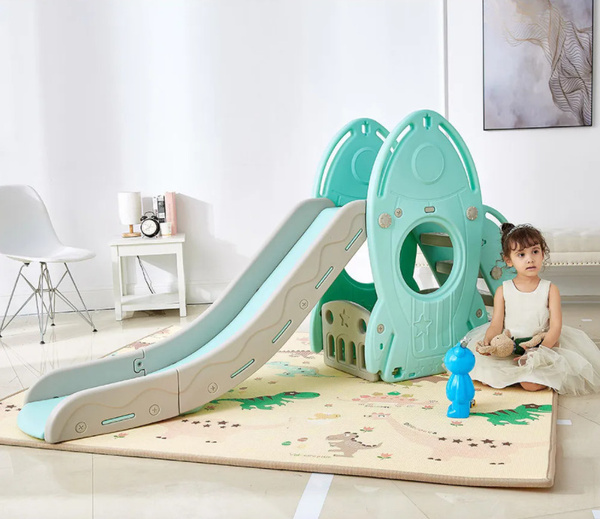 Горка детская для дома и улицы с баскетбольным кольцом Pituso Ракета Turquoise/Бирюзовый ...