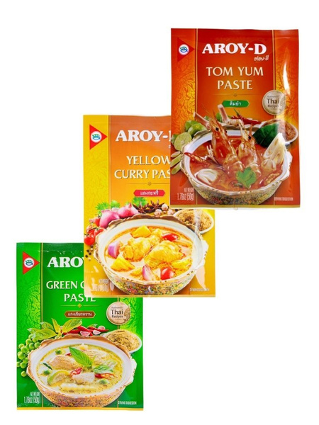 Набор паст (Том Ям / Желтая карри / Зеленая карри) Aroy-d 3х50 г купить ...