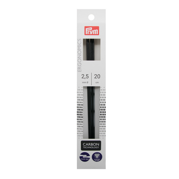 Спицы чулочные 5 шт 2,5 мм*20 см Prym Ergonomics Carbon, 1 упаковка ...