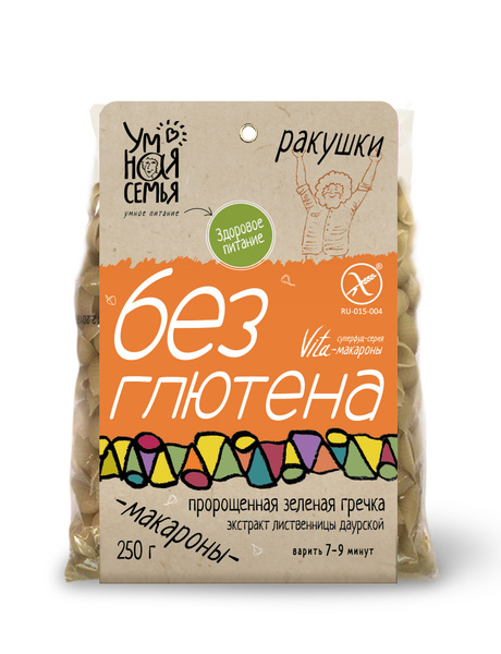 Макароны без глютена УМНАЯ СЕМЬЯ Vita, из пророщенной зеленой гречки, с ...