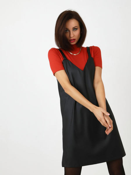 Кожаный сарафан, Женский, На любой сезон, размер 42, материал Полиэстер ...