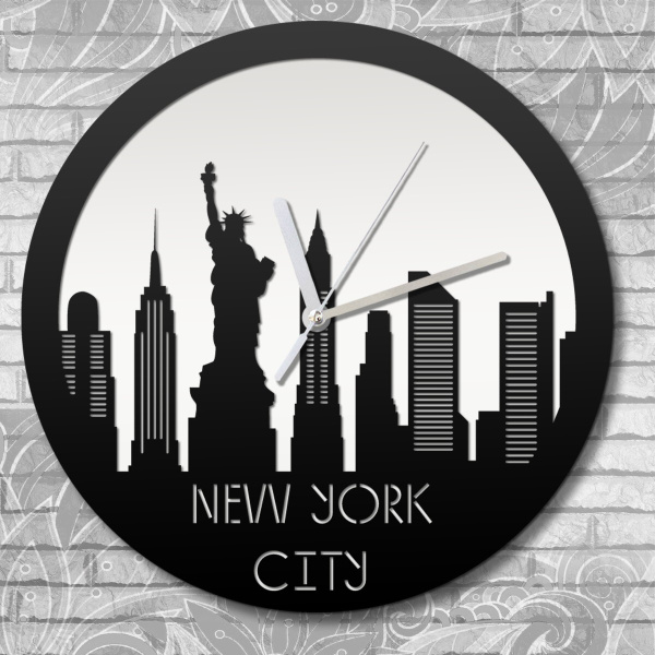 Настенные часы деревянные бесшумные города нью йорк 379 купить по низкой цене в интернет