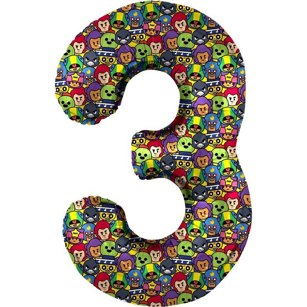 Воздушный шар Falali, фольгированный 34", "Цифра 3" Brawl Stars, 2 штуки - купить в интернет ...