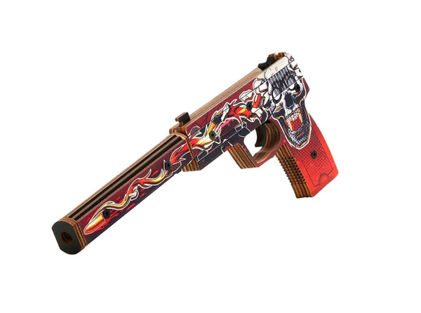 Деревянный пистолет с глушителем USP-S Череп КС ГО / ЮСП (резинкострел ...