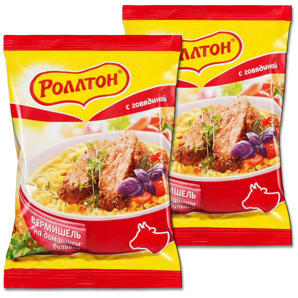 Лапша быстрого приготовления Роллтон "Говядина", в пакете 60 г, 2 шт ...