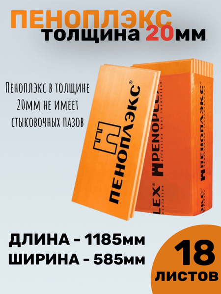 Пеноплэкс 20 мм 18 листов 12,42 м2 высокоэффективный утеплитель из ...