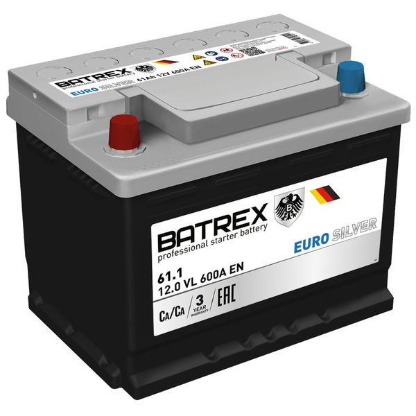 Batrex Аккумулятор автомобильный, 61 А•ч, Прямая (+/-) полярность ...