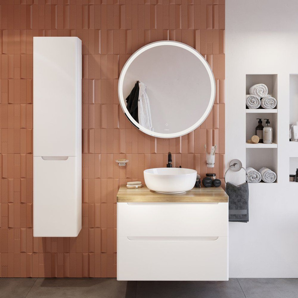 Мебель для ванной комнаты STWORKI Берген 80 белая со светлой столешницей, раковина Moduo 40 RING ...