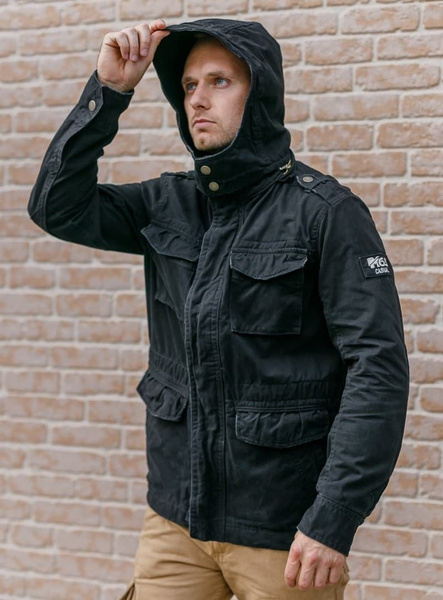 Ветровка Мужской M65 CASUAL Карманы, Погоны черный капюшон Хлопок, размер 50 Длинный Демисезон ...