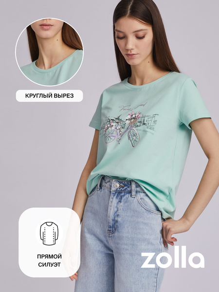 Футболка Zolla, размер 42, цвет светло-зеленый, 92% Хлопок;8% Эластан - купить по выгодной цене ...