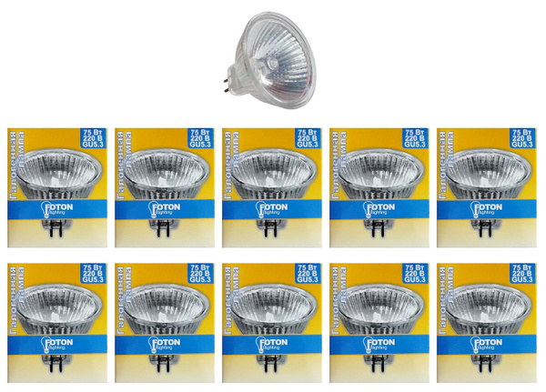 10шт/уп. Лампа галоген Софит 75W 220-240V GU5.3 MR16 3000К Угол 40 град ...