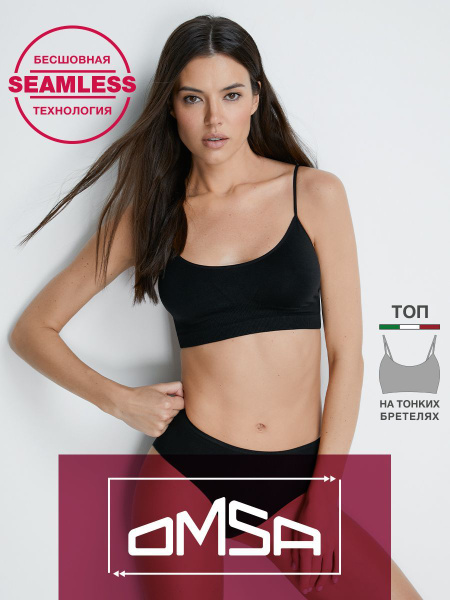 Топ Женский Omsa черный, размер 48, 50 Микрофибра Повседневный Бег, Фитнес Сербия Без застежки ...