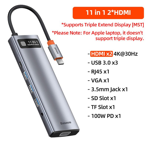 Baseus Usb C Hub Multi Hub Ethernet Сеть Pd 100 Вт Тип C Разветвитель