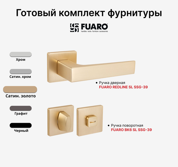 Комплект: Ручка дверная FUARO REDLINE SL SSG-39 + Завертка FUARO BK6 SL SSG-39, Сатинированное ...