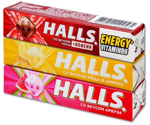 Леденцы конфеты Halls набор 3 вкуса: Кола, Мед и лимон, Арбуз, 25 г, 3 ...