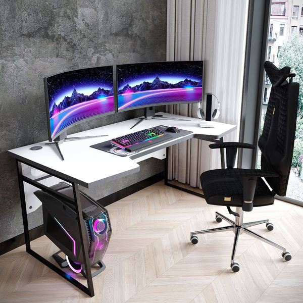 Компьютерный стол БазисВуд GAMER_MT_белый/черный_Универсальный ...