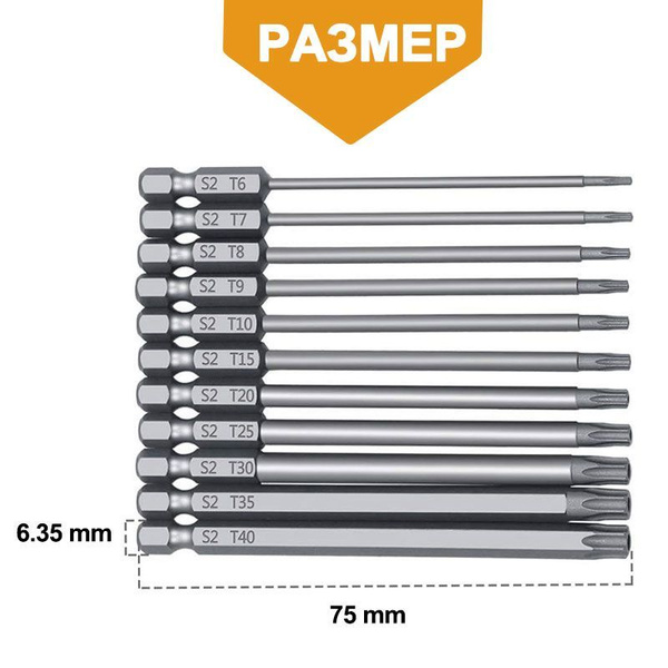 Набор магнитных бит с шестигранным хвостовиком TORX 75 мм/100 мм 11шт. - купить в интернет ...