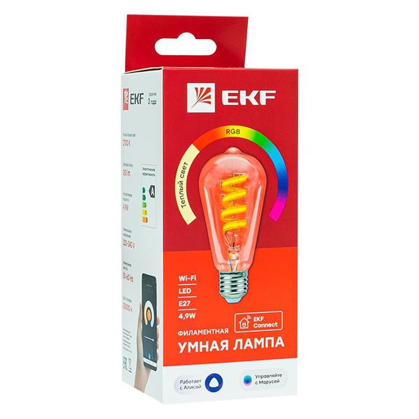 Филаментная Умная лампочка EKF E27 Груша 2700 Лм - купить в интернет ...