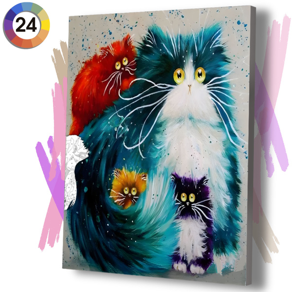 Картина по номерам на подрамнике 40х50 ''Семья Котиков'' ARTLAZIS ...