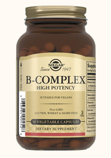 SOLGAR B-Complex Vegetable Capsules 330 мг - 50 caps/ Солгар B-комплекс ...