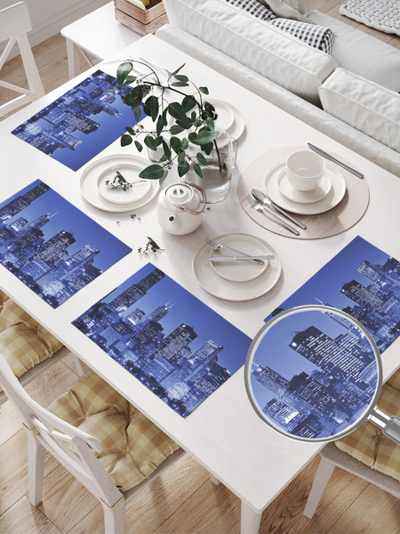 Салфетки на стол для сервировки прямоугольные, плейсмат "Ночной Манхеттен" JoyArty, 32x46 см, в ...