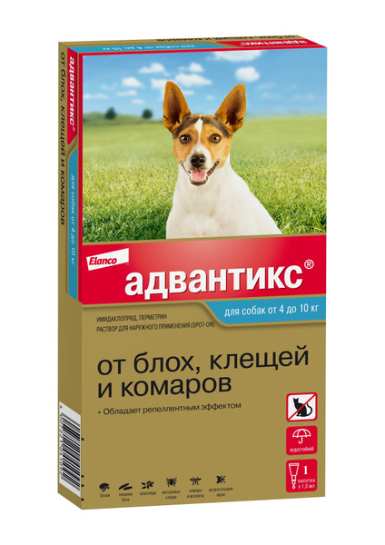 Капли Bayer/Elanco Адвантикс для собак от 4 до 10 кг от блох, клещей и ...
