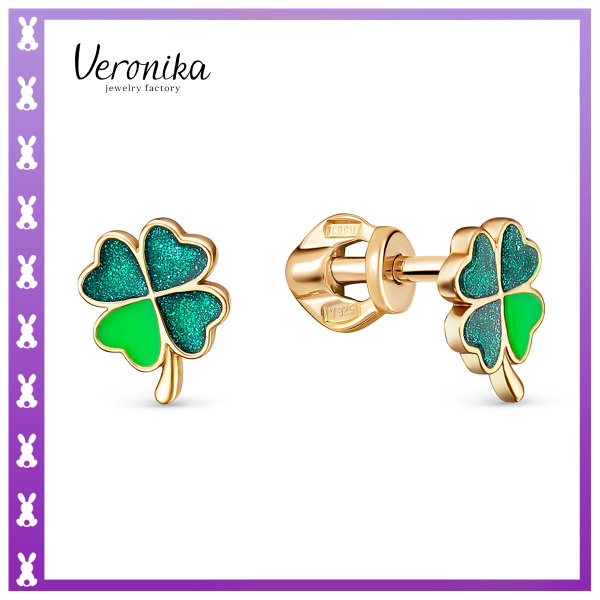 Veronika jewelry factory Серьги пусеты гвоздики четырехлистный клевер ...