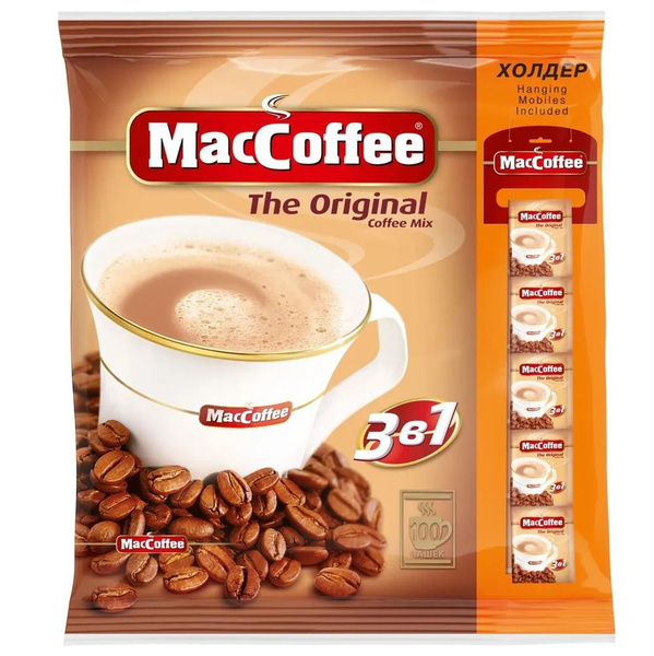 Кофейный напиток растворимый МасСoffee 3 в 1 (Мак кофе), 100 пакетиков ...