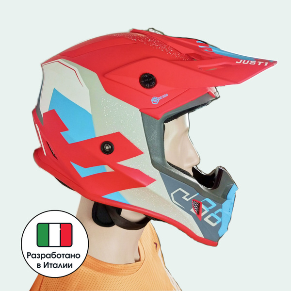 Шлем для мотокросса JUST1 J38 Korner синий, красный матовый размер L купить на OZON по низкой ...