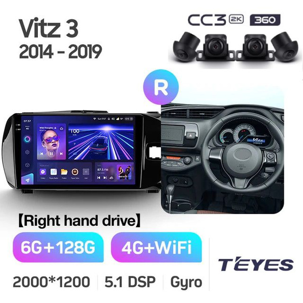 Магнитола Toyota Vitz 3 XP130 (Right hand driver) 2014-2019 Teyes CC3 ...